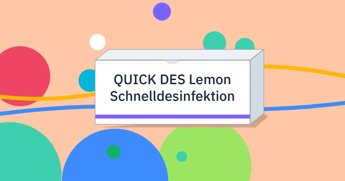 Symbolbild: Packung mit der Aufschrift QUICK DES Lemon Schnelldesinfektion (PZN 07777051) – Verfügbarkeit und Bezug in Apotheken in Frankfurt am Main