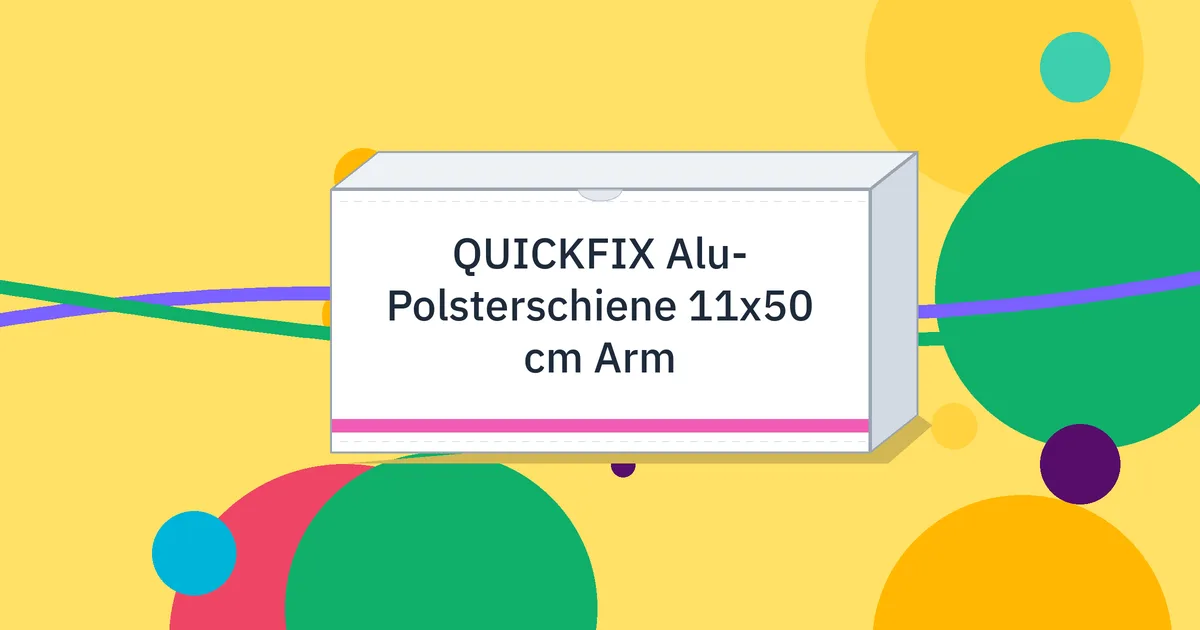 Symbolbild: Packung mit der Aufschrift QUICKFIX Alu-Polsterschiene 11x50 cm Arm (PZN 19469745) – Verfügbarkeit und Bezug in Apotheken in Frankfurt am Main