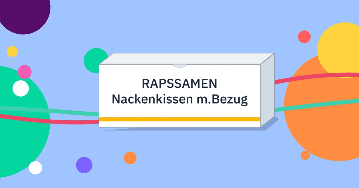 Symbolbild: Packung mit der Aufschrift RAPSSAMEN Nackenkissen m.Bezug (PZN 09242704) – Verfügbarkeit und Bezug in Apotheken in Frankfurt am Main