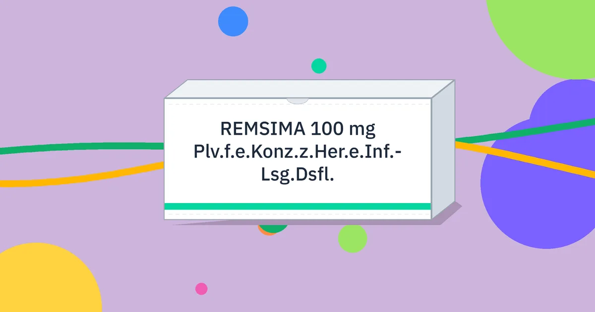 Symbolbild: Packung mit der Aufschrift REMSIMA 100 mg Plv.f.e.Konz.z.Her.e.Inf.-Lsg.Dsfl. (PZN 18497159) – Verfügbarkeit und Bezug in Apotheken in Frankfurt am Main