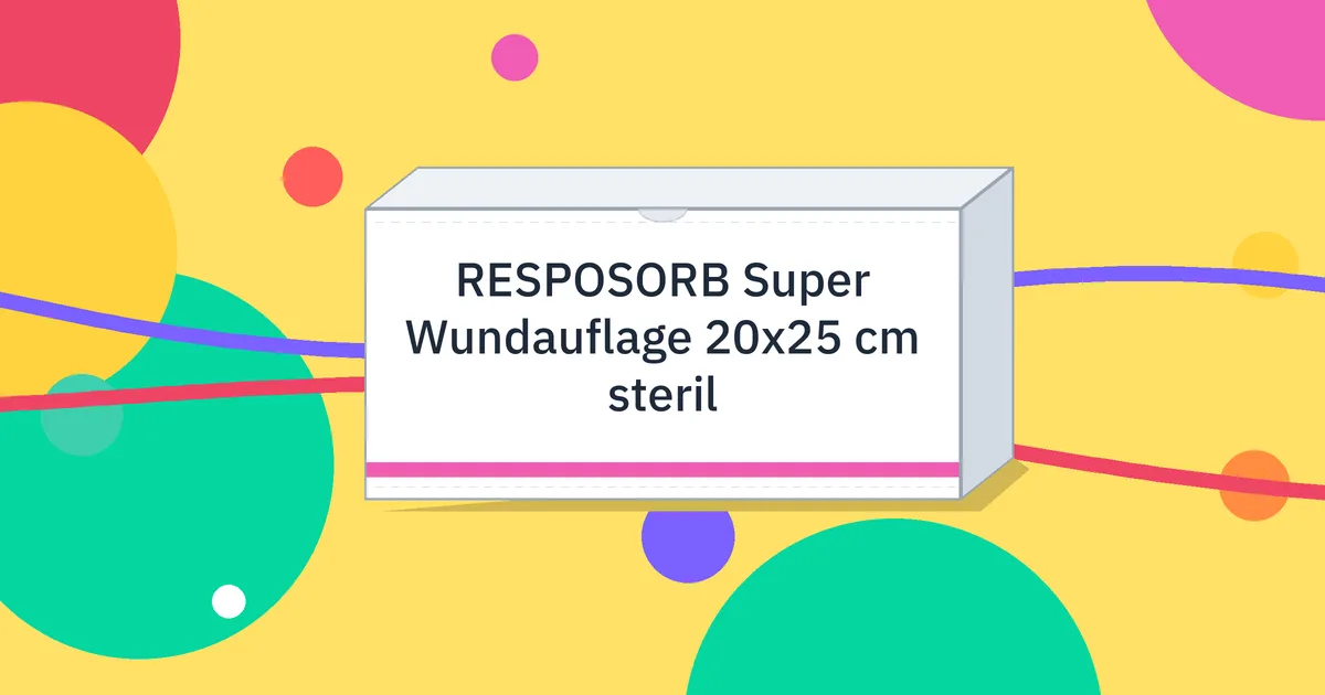 Symbolbild: Packung mit der Aufschrift RESPOSORB Super Wundauflage 20x25 cm steril (PZN 20828505) – Verfügbarkeit und Bezug in Apotheken in Frankfurt am Main