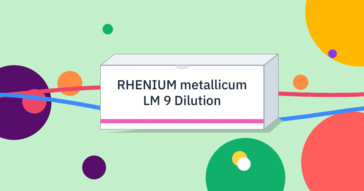 Symbolbild: Packung mit der Aufschrift RHENIUM metallicum LM 9 Dilution (PZN 13048971) – Verfügbarkeit und Bezug in Apotheken in Frankfurt am Main