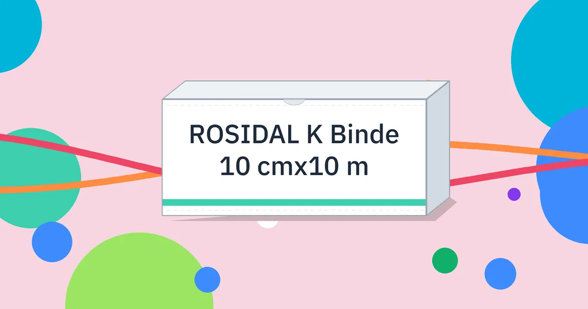 Symbolbild: Packung mit der Aufschrift ROSIDAL K Binde 10 cmx10 m (PZN 06425568) – Verfügbarkeit und Bezug in Apotheken in Frankfurt am Main