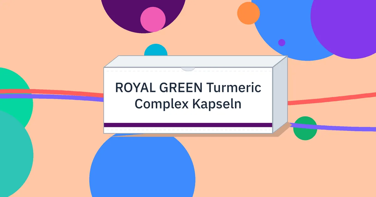 Symbolbild: Packung mit der Aufschrift ROYAL GREEN Turmeric Complex Kapseln (PZN 16504719) – Verfügbarkeit und Bezug in Apotheken in Frankfurt am Main