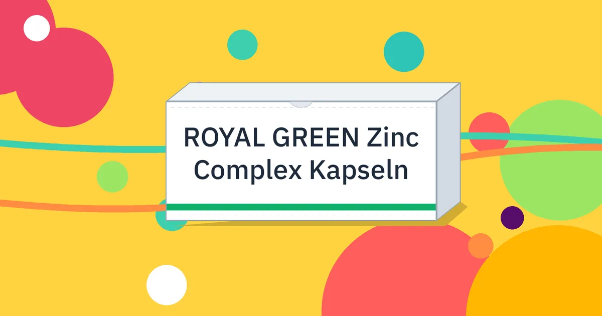 Symbolbild: Packung mit der Aufschrift ROYAL GREEN Zinc Complex Kapseln (PZN 18426805) – Verfügbarkeit und Bezug in Apotheken in Frankfurt am Main