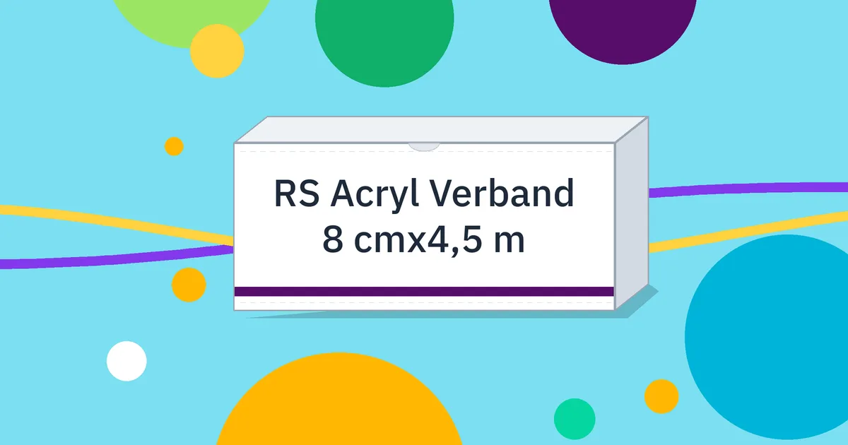 Symbolbild: Packung mit der Aufschrift RS Acryl Verband 8 cmx4,5 m (PZN 01133246) – Verfügbarkeit und Bezug in Apotheken in Frankfurt am Main