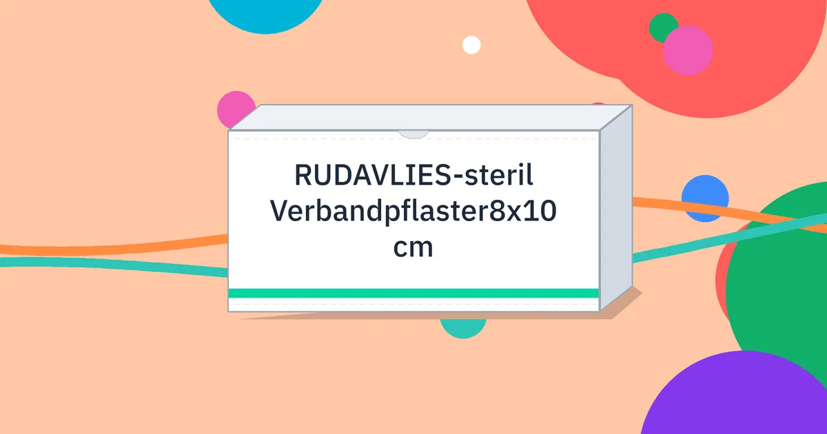 Symbolbild: Packung mit der Aufschrift RUDAVLIES-steril Verbandpflaster8x10 cm (PZN 01631197) – Verfügbarkeit und Bezug in Apotheken in Frankfurt am Main