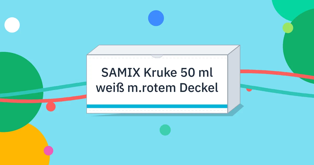 Symbolbild: Packung mit der Aufschrift SAMIX Kruke 50 ml weiß m.rotem Deckel (PZN 19987730) – Verfügbarkeit und Bezug in Apotheken in Frankfurt am Main