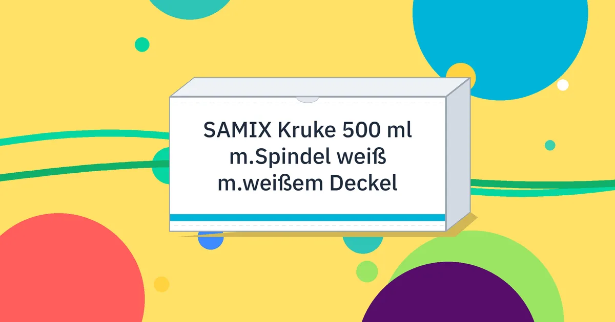 Symbolbild: Packung mit der Aufschrift SAMIX Kruke 500 ml m.Spindel weiß m.weißem Deckel (PZN 11480948) – Verfügbarkeit und Bezug in Apotheken in Frankfurt am Main