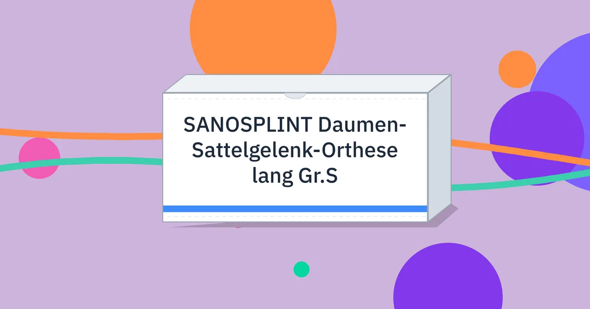 Symbolbild: Packung mit der Aufschrift SANOSPLINT Daumen-Sattelgelenk-Orthese lang Gr.S (PZN 11281172) – Verfügbarkeit und Bezug in Apotheken in Frankfurt am Main