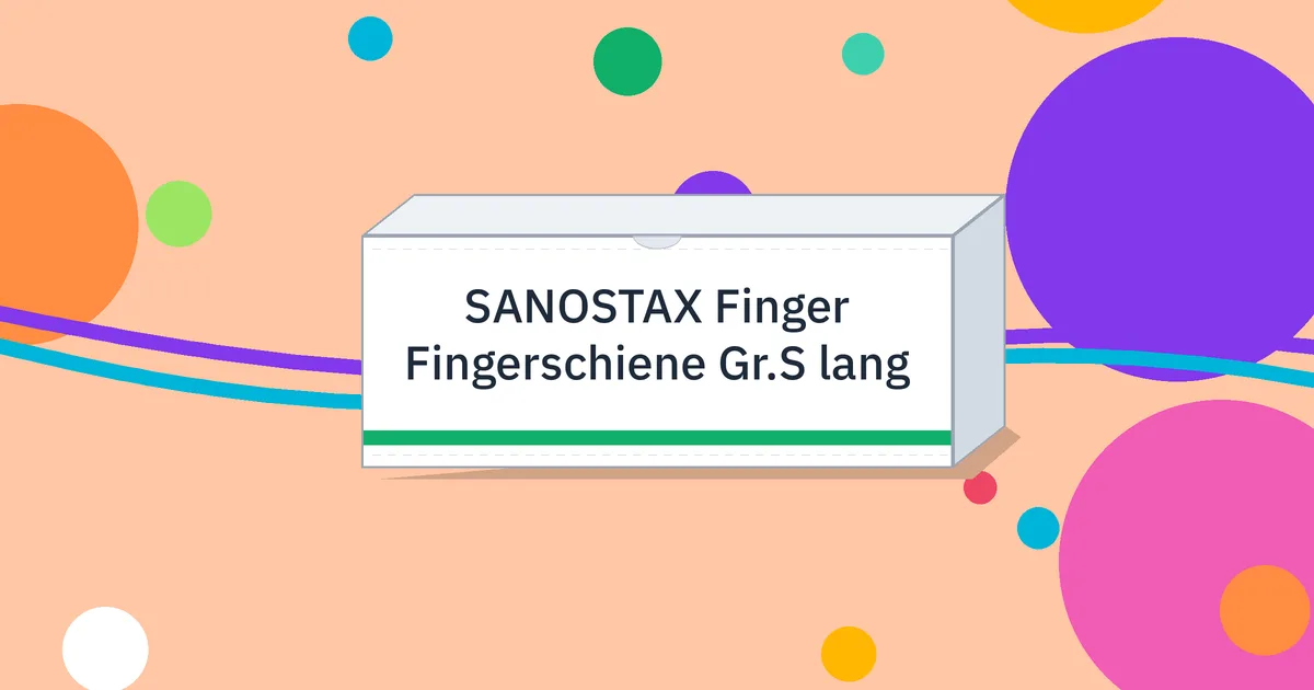Symbolbild: Packung mit der Aufschrift SANOSTAX Finger Fingerschiene Gr.S lang (PZN 07144363) – Verfügbarkeit und Bezug in Apotheken in Frankfurt am Main