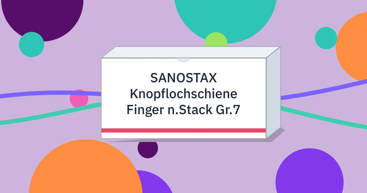 Symbolbild: Packung mit der Aufschrift SANOSTAX Knopflochschiene Finger n.Stack Gr.7 (PZN 16000019) – Verfügbarkeit und Bezug in Apotheken in Frankfurt am Main