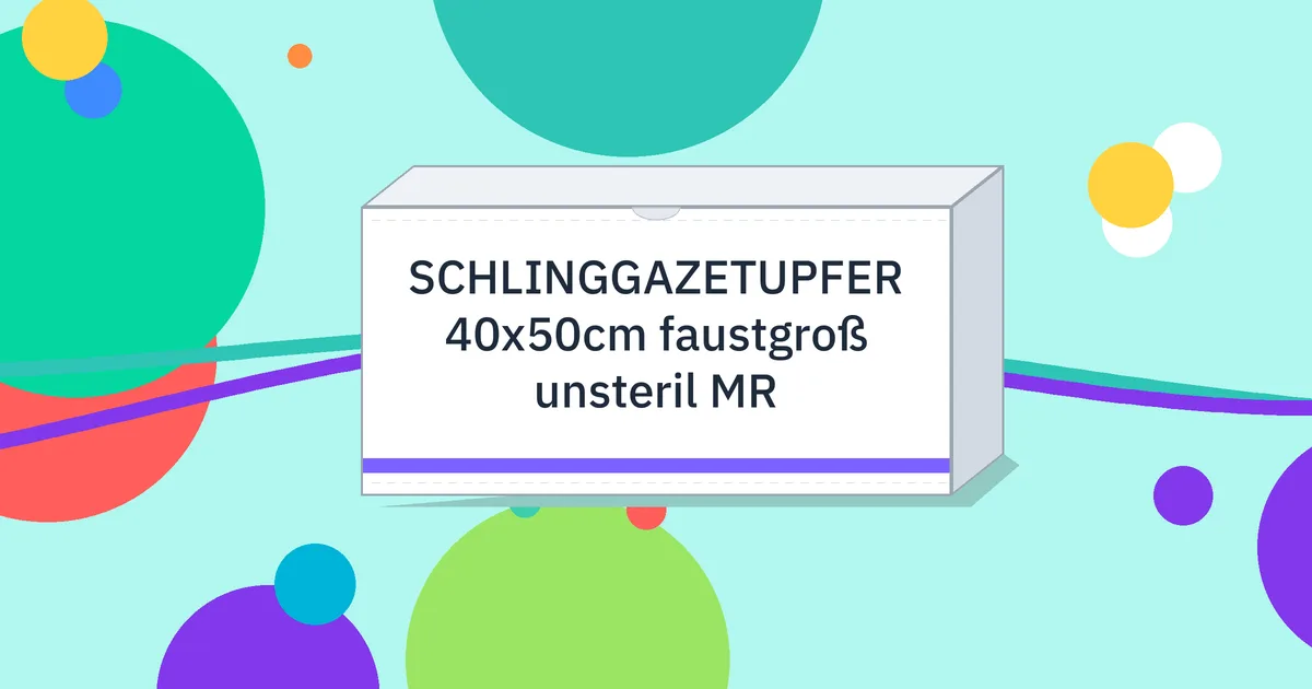Symbolbild: Packung mit der Aufschrift SCHLINGGAZETUPFER 40x50cm faustgroß unsteril MR (PZN 09946115) – Verfügbarkeit und Bezug in Apotheken in Frankfurt am Main