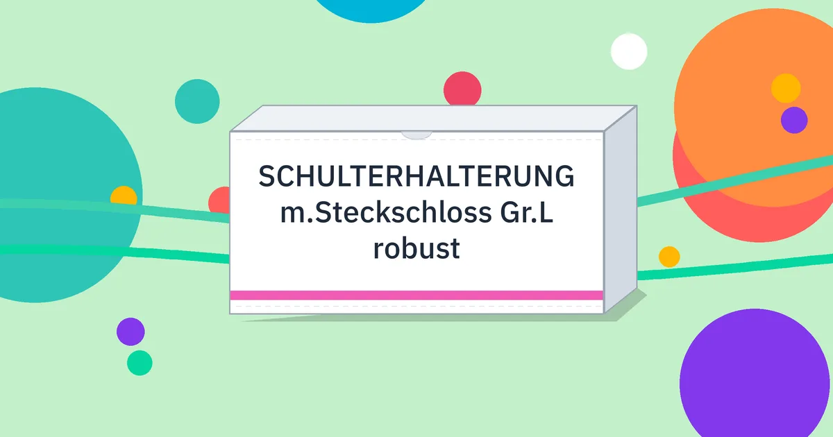 Symbolbild: Packung mit der Aufschrift SCHULTERHALTERUNG m.Steckschloss Gr.L robust (PZN 11568181) – Verfügbarkeit und Bezug in Apotheken in Frankfurt am Main