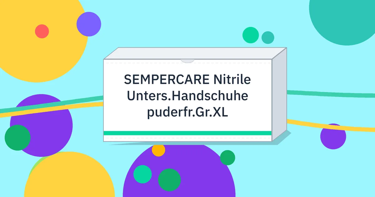 Symbolbild: Packung mit der Aufschrift SEMPERCARE Nitrile Unters.Handschuhe puderfr.Gr.XL (PZN 04619423) – Verfügbarkeit und Bezug in Apotheken in Frankfurt am Main