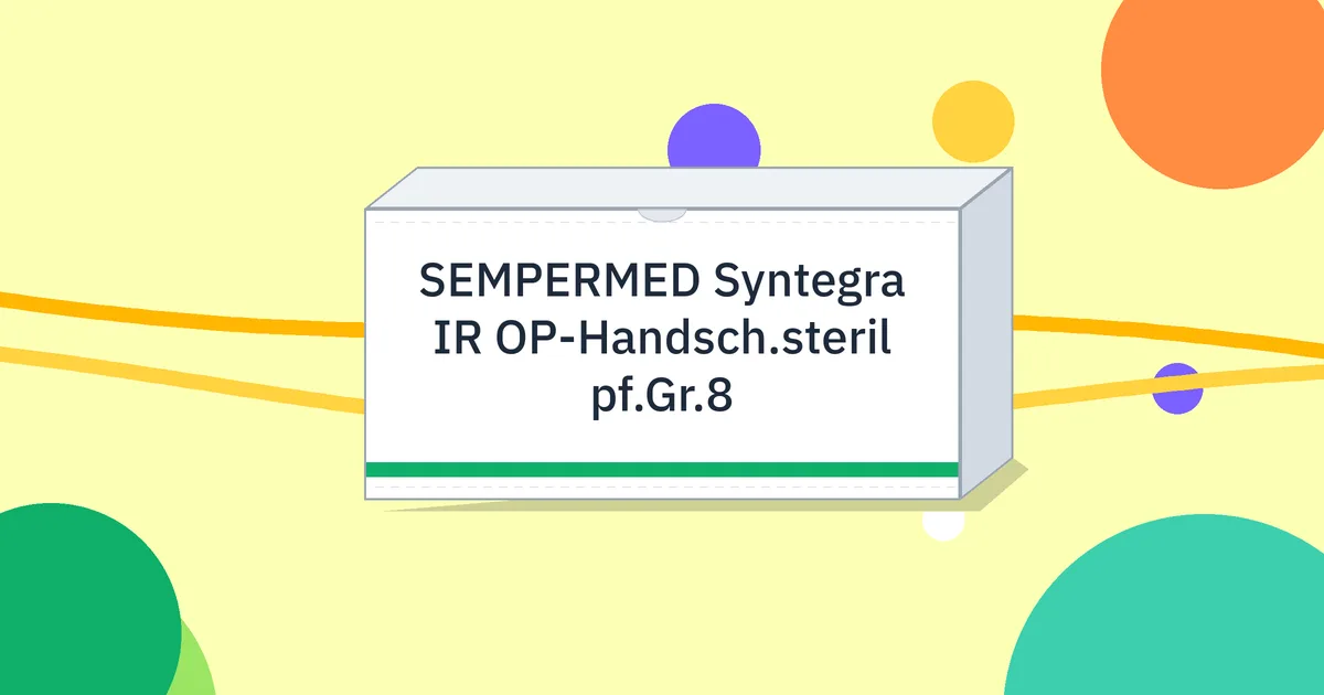 Symbolbild: Packung mit der Aufschrift SEMPERMED Syntegra IR OP-Handsch.steril pf.Gr.8 (PZN 15865740) – Verfügbarkeit und Bezug in Apotheken in Frankfurt am Main