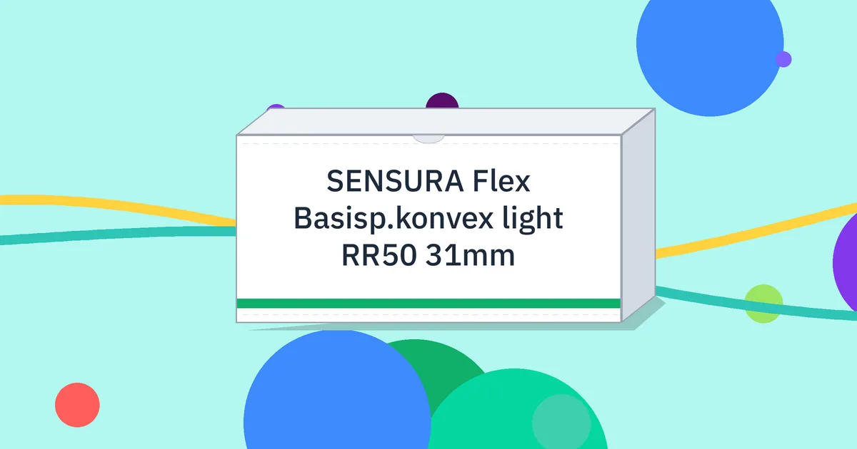 Symbolbild: Packung mit der Aufschrift SENSURA Flex Basisp.konvex light RR50 31mm (PZN 00844614) – Verfügbarkeit und Bezug in Apotheken in Frankfurt am Main