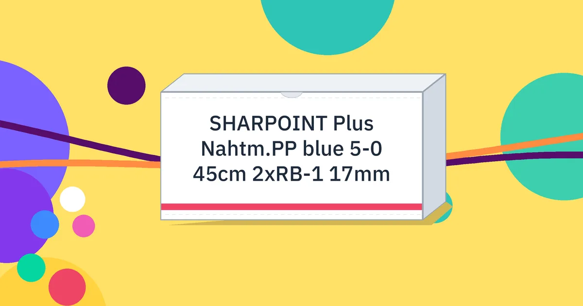 Symbolbild: Packung mit der Aufschrift SHARPOINT Plus Nahtm.PP blue 5-0 45cm 2xRB-1 17mm (PZN 17986086) – Verfügbarkeit und Bezug in Apotheken in Frankfurt am Main