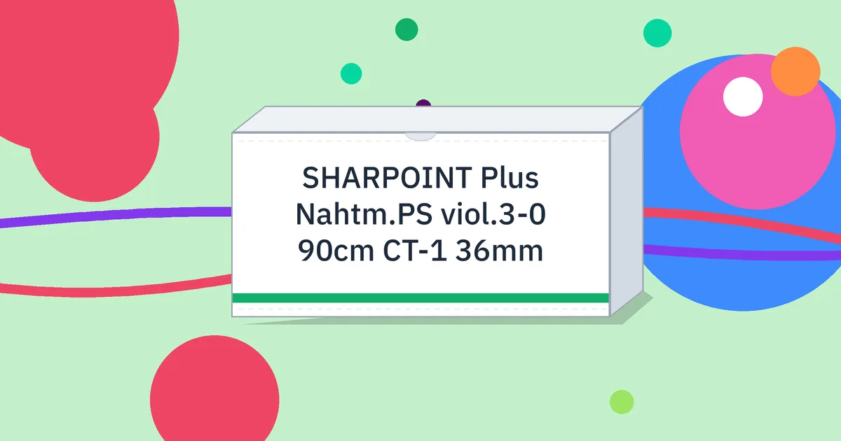 Symbolbild: Packung mit der Aufschrift SHARPOINT Plus Nahtm.PS viol.3-0 90cm CT-1 36mm (PZN 17995731) – Verfügbarkeit und Bezug in Apotheken in Frankfurt am Main