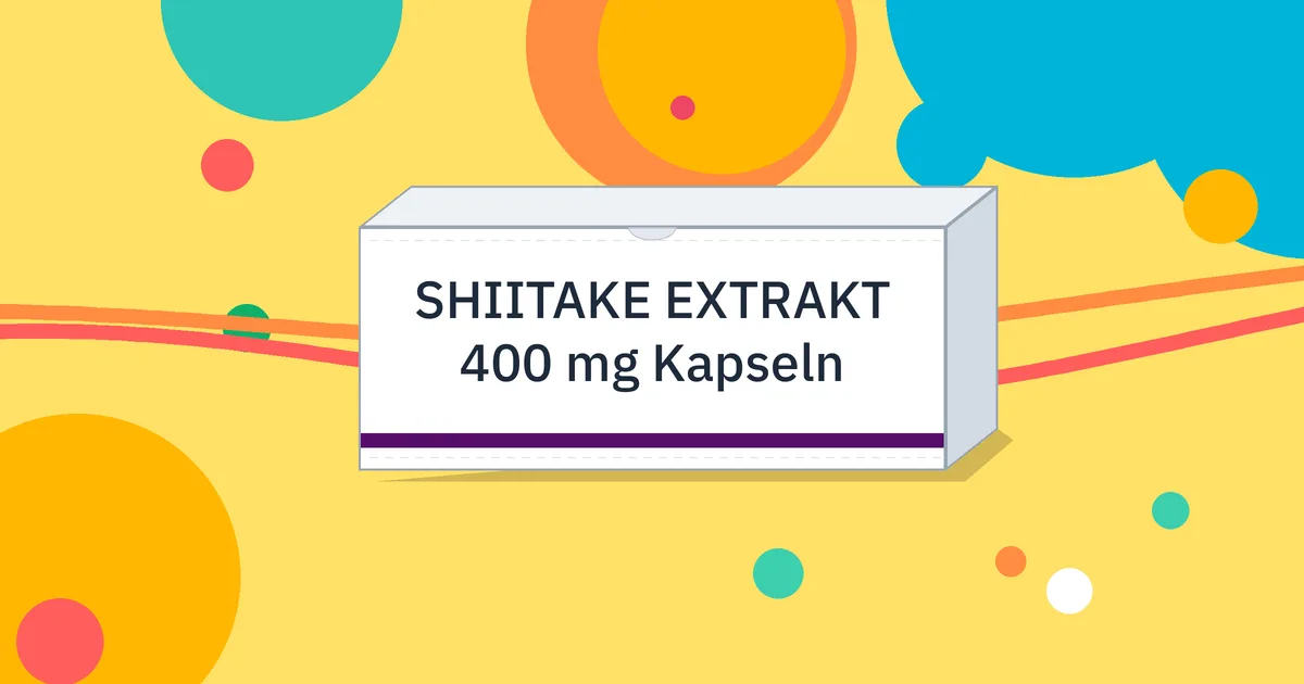Symbolbild: Packung mit der Aufschrift SHIITAKE EXTRAKT 400 mg Kapseln (PZN 09667705) – Verfügbarkeit und Bezug in Apotheken in Frankfurt am Main