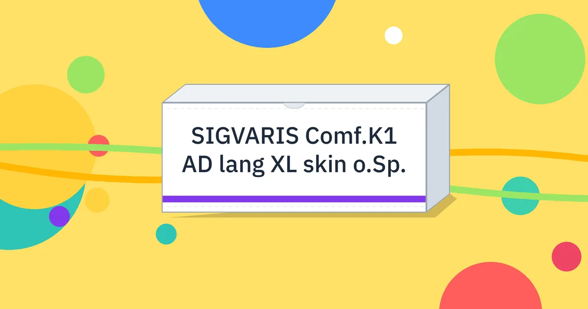 Symbolbild: Packung mit der Aufschrift SIGVARIS Comf.K1 AD lang XL skin o.Sp. (PZN 17093520) – Verfügbarkeit und Bezug in Apotheken in Frankfurt am Main
