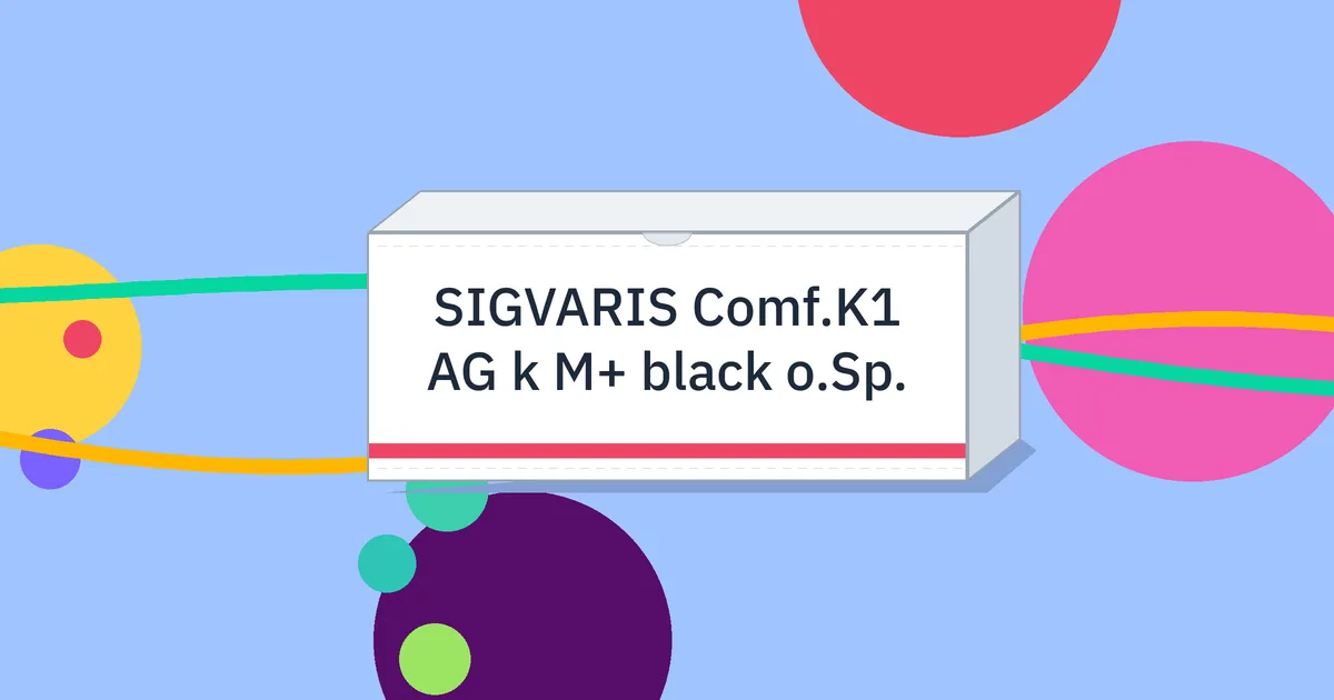 Symbolbild: Packung mit der Aufschrift SIGVARIS Comf.K1 AG k M+ black o.Sp. (PZN 17042801) – Verfügbarkeit und Bezug in Apotheken in Frankfurt am Main