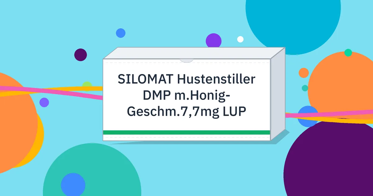 Symbolbild: Packung mit der Aufschrift SILOMAT Hustenstiller DMP m.Honig-Geschm.7,7mg LUP (PZN 18661469) – Verfügbarkeit und Bezug in Apotheken in Frankfurt am Main