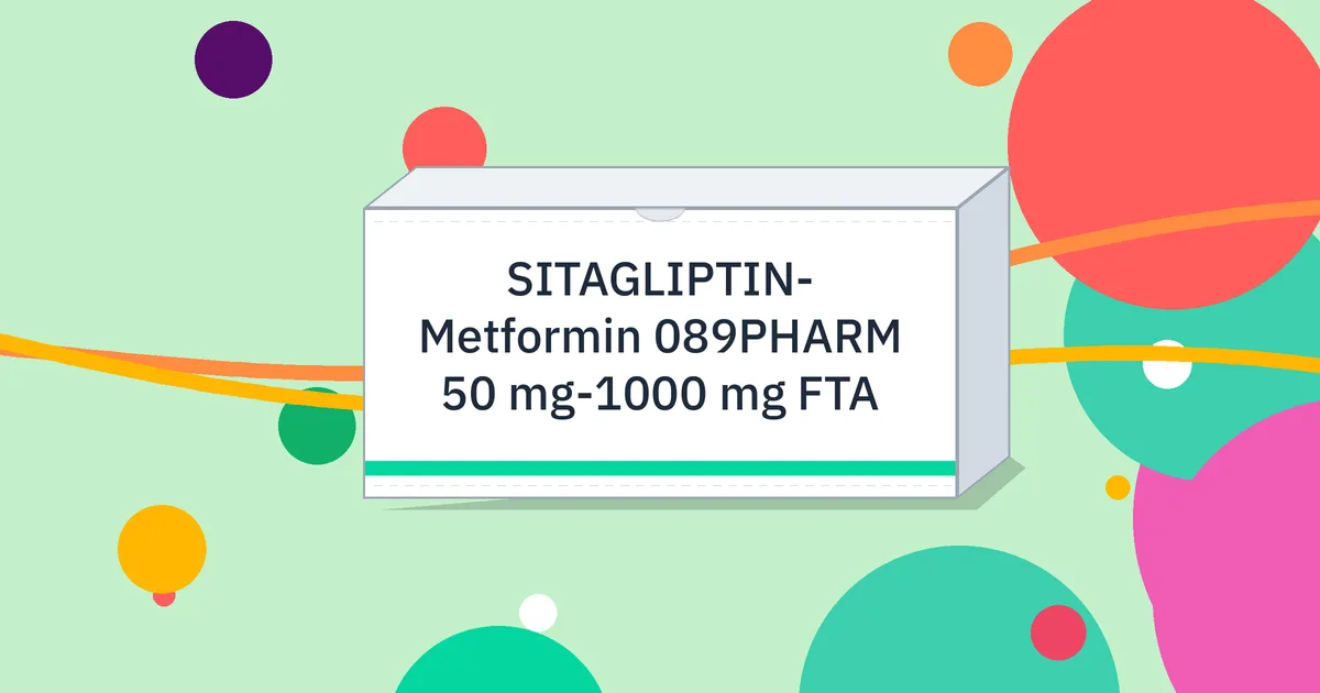 Symbolbild: Packung mit der Aufschrift SITAGLIPTIN-Metformin 089PHARM 50 mg-1000 mg FTA (PZN 18456870) – Verfügbarkeit und Bezug in Apotheken in Frankfurt am Main