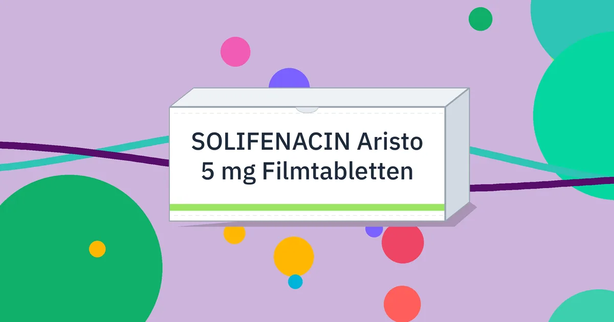 Symbolbild: Packung mit der Aufschrift SOLIFENACIN Aristo 5 mg Filmtabletten (PZN 15265394) – Verfügbarkeit und Bezug in Apotheken in Frankfurt am Main