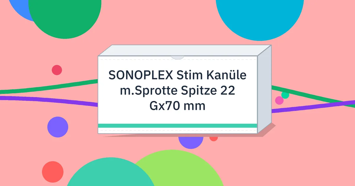 Symbolbild: Packung mit der Aufschrift SONOPLEX Stim Kanüle m.Sprotte Spitze 22 Gx70 mm (PZN 03943937) – Verfügbarkeit und Bezug in Apotheken in Frankfurt am Main
