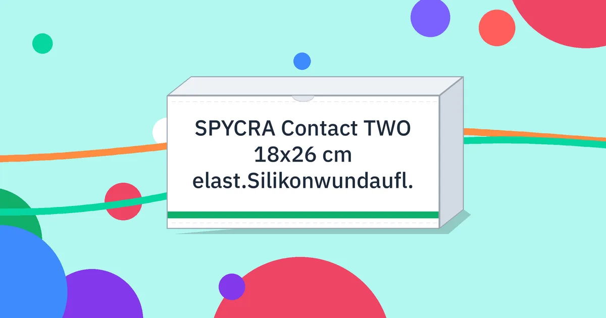 Symbolbild: Packung mit der Aufschrift SPYCRA Contact TWO 18x26 cm elast.Silikonwundaufl. (PZN 18038173) – Verfügbarkeit und Bezug in Apotheken in Frankfurt am Main