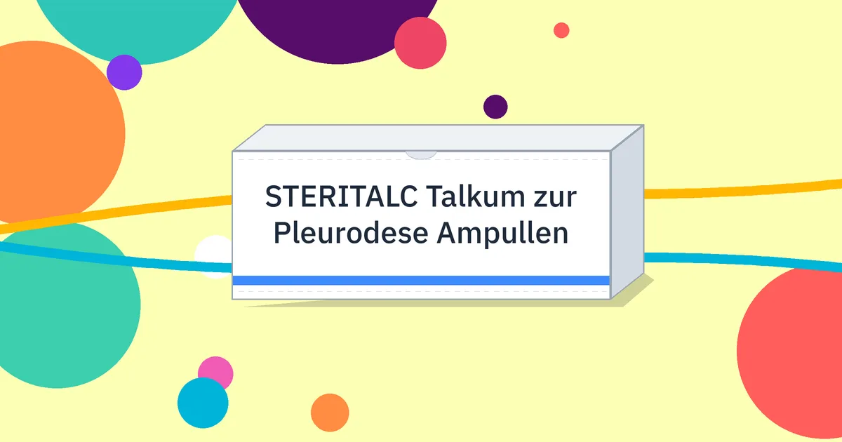 Symbolbild: Packung mit der Aufschrift STERITALC Talkum zur Pleurodese Ampullen (PZN 11069377) – Verfügbarkeit und Bezug in Apotheken in Frankfurt am Main