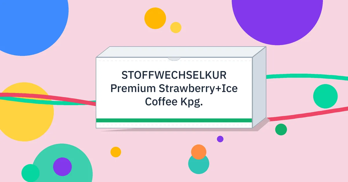 Symbolbild: Packung mit der Aufschrift STOFFWECHSELKUR Premium Strawberry+Ice Coffee Kpg. (PZN 14044449) – Verfügbarkeit und Bezug in Apotheken in Frankfurt am Main