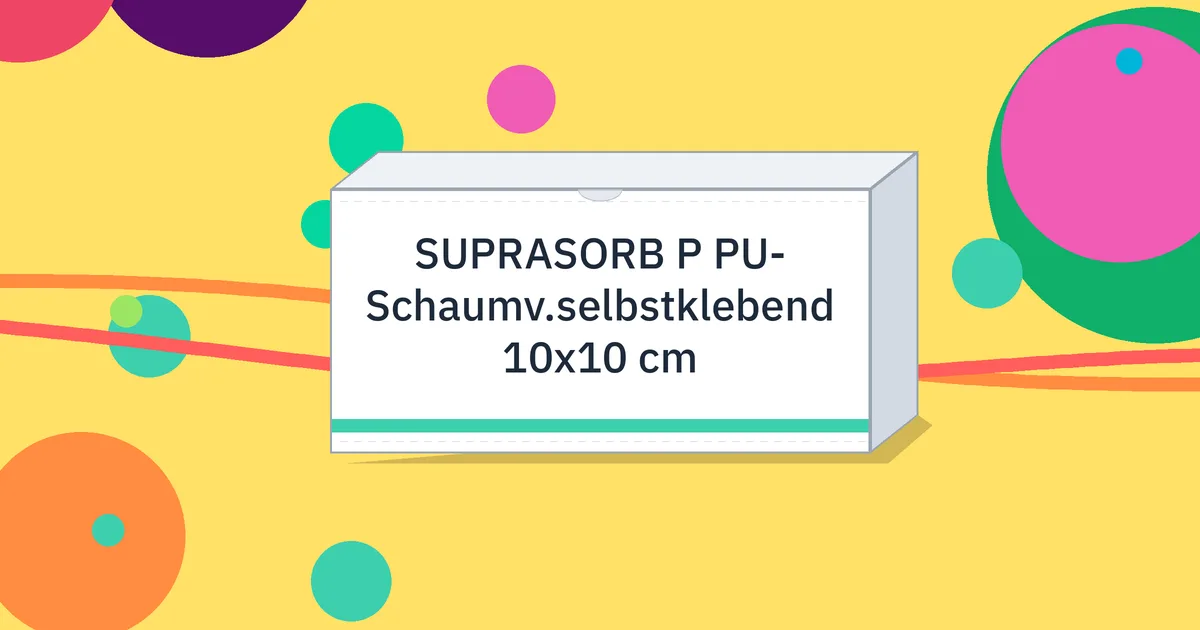 Symbolbild: Packung mit der Aufschrift SUPRASORB P PU-Schaumv.selbstklebend 10x10 cm (PZN 16156649) – Verfügbarkeit und Bezug in Apotheken in Frankfurt am Main