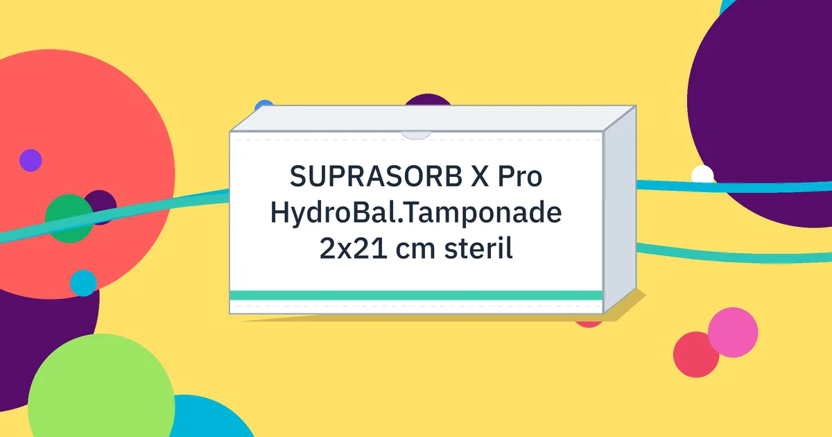 Symbolbild: Packung mit der Aufschrift SUPRASORB X Pro HydroBal.Tamponade 2x21 cm steril (PZN 20844898) – Verfügbarkeit und Bezug in Apotheken in Frankfurt am Main