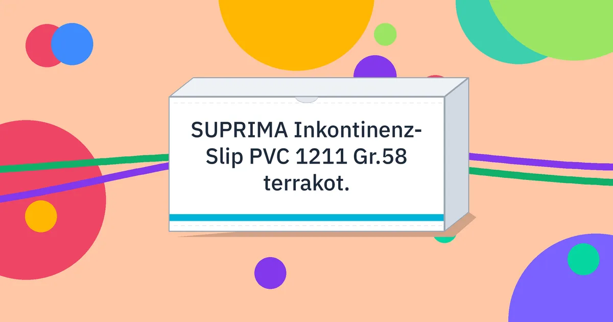 Symbolbild: Packung mit der Aufschrift SUPRIMA Inkontinenz-Slip PVC 1211 Gr.58 terrakot. (PZN 05971458) – Verfügbarkeit und Bezug in Apotheken in Frankfurt am Main