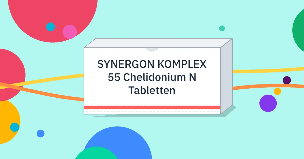 Symbolbild: Packung mit der Aufschrift SYNERGON KOMPLEX 55 Chelidonium N Tabletten (PZN 04905436) – Verfügbarkeit und Bezug in Apotheken in Frankfurt am Main