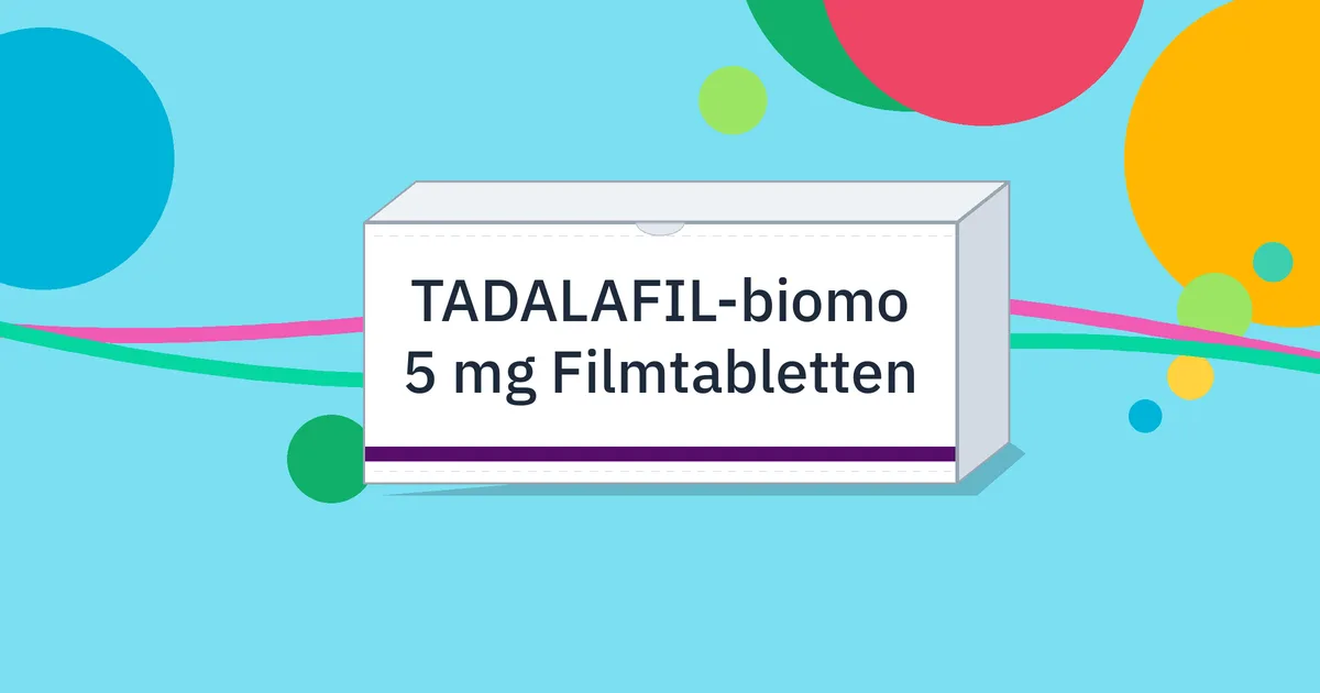 Symbolbild: Packung mit der Aufschrift TADALAFIL-biomo 5 mg Filmtabletten (PZN 15735138) – Verfügbarkeit und Bezug in Apotheken in Frankfurt am Main