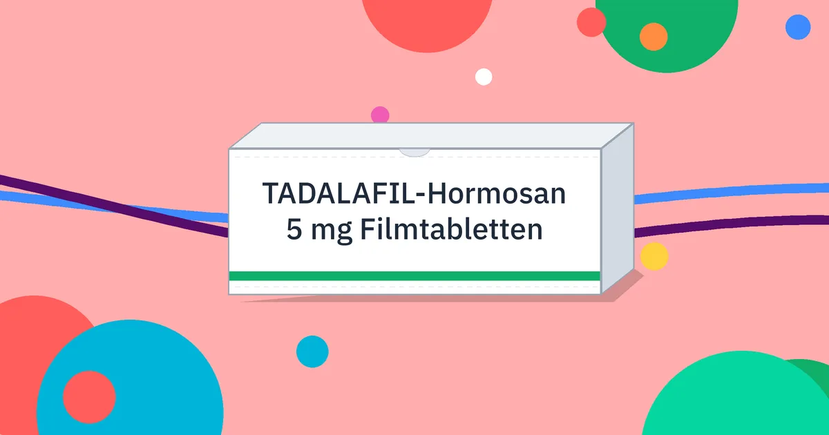 Symbolbild: Packung mit der Aufschrift TADALAFIL-Hormosan 5 mg Filmtabletten (PZN 13967011) – Verfügbarkeit und Bezug in Apotheken in Frankfurt am Main