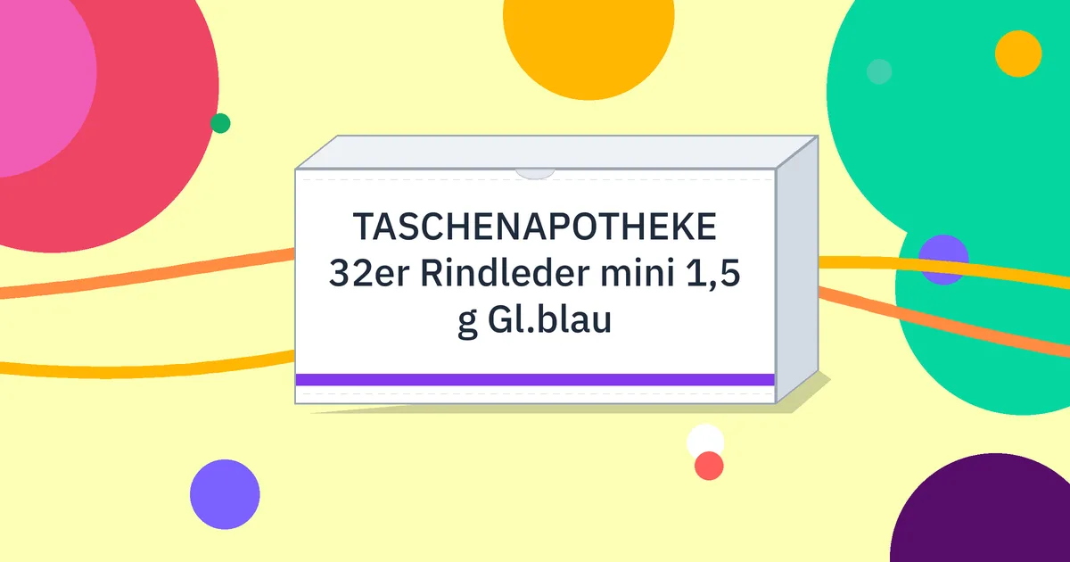 Symbolbild: Packung mit der Aufschrift TASCHENAPOTHEKE 32er Rindleder mini 1,5 g Gl.blau (PZN 11035533) – Verfügbarkeit und Bezug in Apotheken in Frankfurt am Main