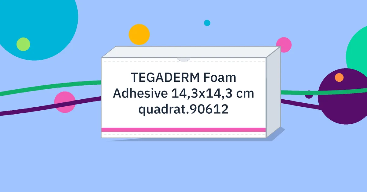 Symbolbild: Packung mit der Aufschrift TEGADERM Foam Adhesive 14,3x14,3 cm quadrat.90612 (PZN 11114942) – Verfügbarkeit und Bezug in Apotheken in Frankfurt am Main