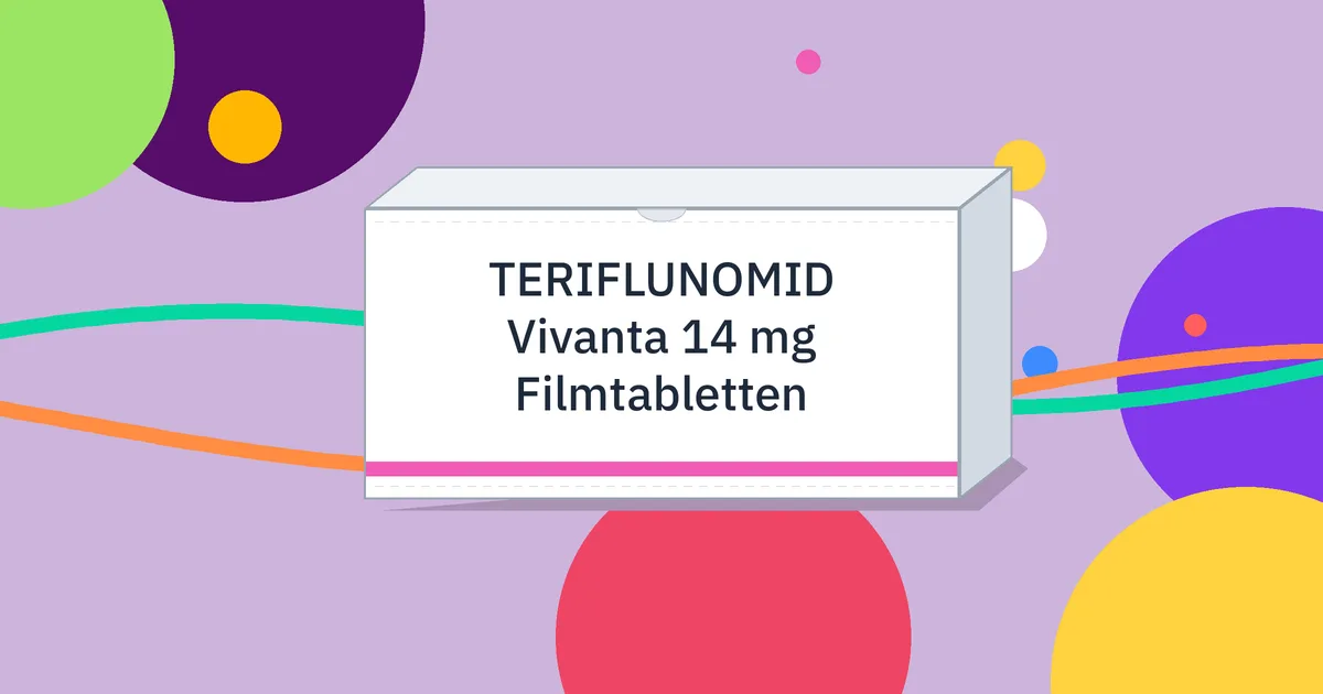 Symbolbild: Packung mit der Aufschrift TERIFLUNOMID Vivanta 14 mg Filmtabletten (PZN 19077436) – Verfügbarkeit und Bezug in Apotheken in Frankfurt am Main