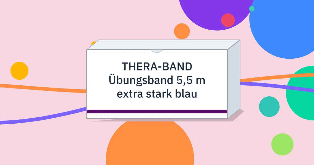 Symbolbild: Packung mit der Aufschrift THERA-BAND Übungsband 5,5 m extra stark blau (PZN 00305053) – Verfügbarkeit und Bezug in Apotheken in Frankfurt am Main