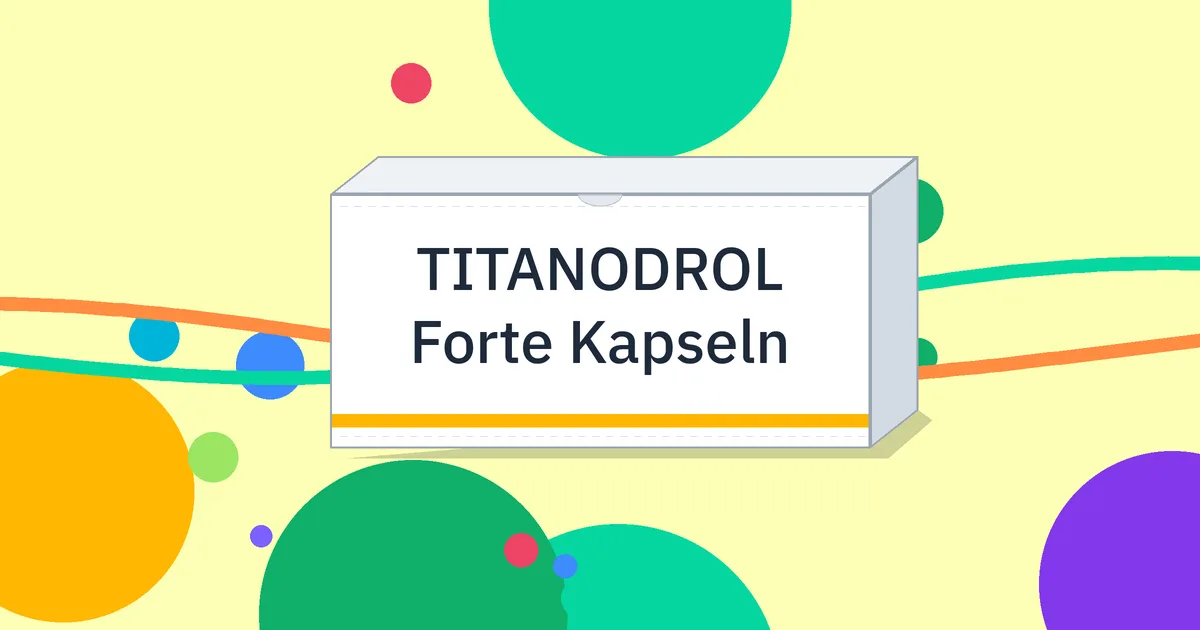 Symbolbild: Packung mit der Aufschrift TITANODROL Forte Kapseln (PZN 19363320) – Verfügbarkeit und Bezug in Apotheken in Frankfurt am Main