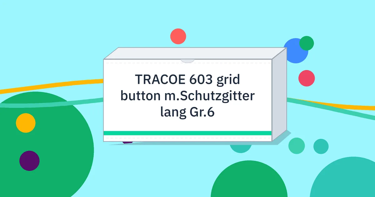Symbolbild: Packung mit der Aufschrift TRACOE 603 grid button m.Schutzgitter lang Gr.6 (PZN 00925620) – Verfügbarkeit und Bezug in Apotheken in Frankfurt am Main