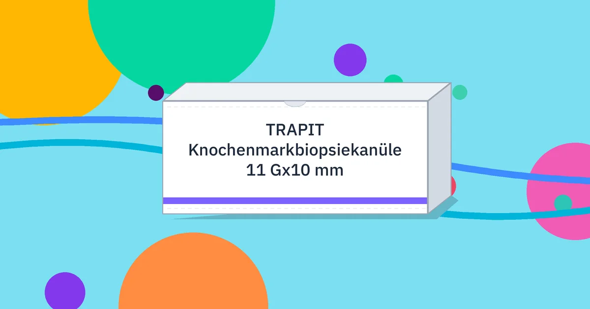 Symbolbild: Packung mit der Aufschrift TRAPIT Knochenmarkbiopsiekanüle 11 Gx10 mm (PZN 03918885) – Verfügbarkeit und Bezug in Apotheken in Frankfurt am Main