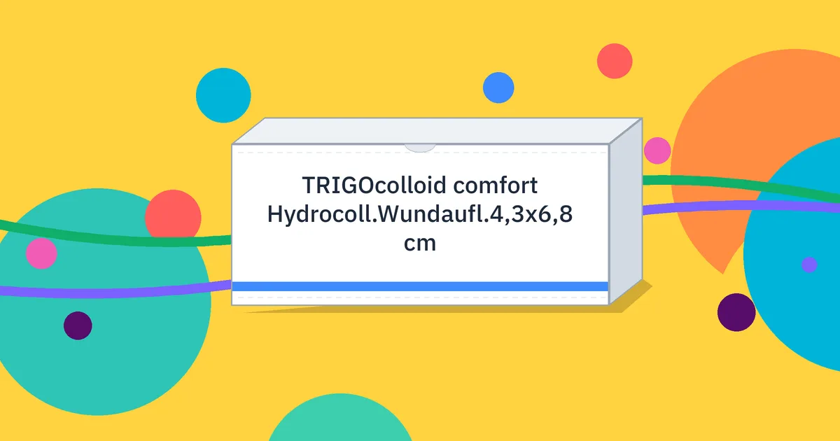 Symbolbild: Packung mit der Aufschrift TRIGOcolloid comfort Hydrocoll.Wundaufl.4,3x6,8 cm (PZN 17864236) – Verfügbarkeit und Bezug in Apotheken in Frankfurt am Main