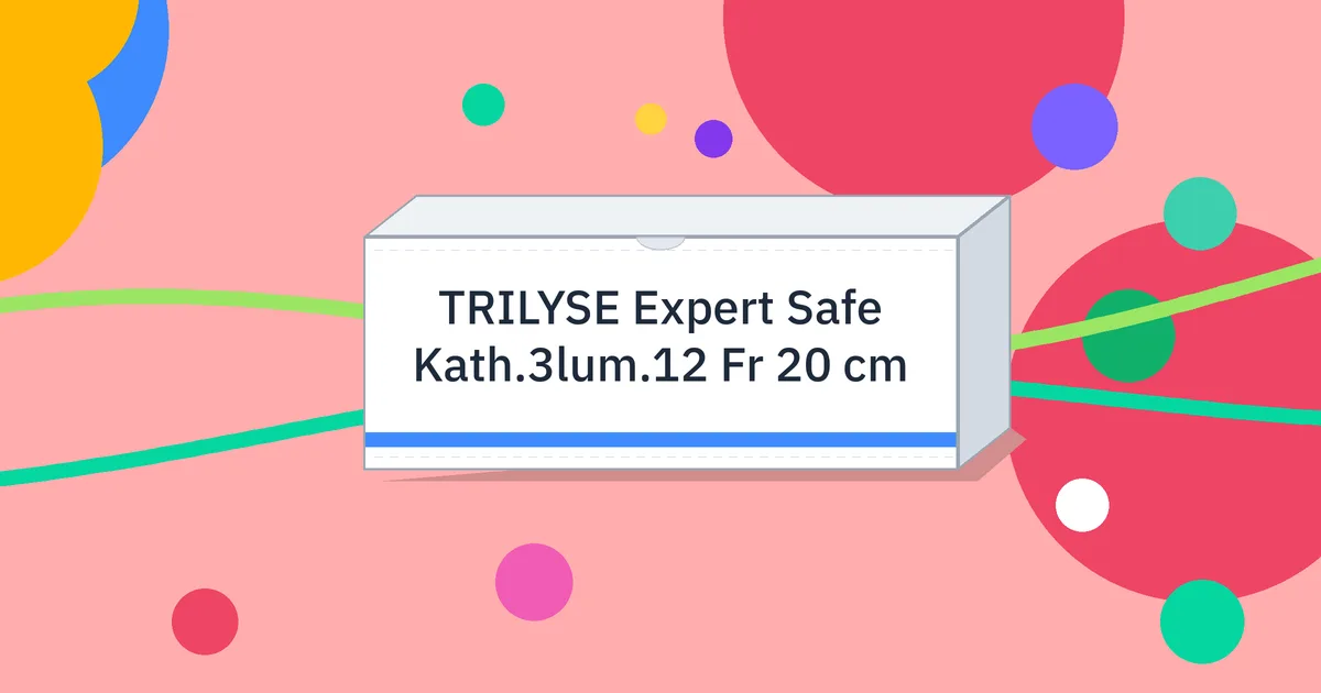 Symbolbild: Packung mit der Aufschrift TRILYSE Expert Safe Kath.3lum.12 Fr 20 cm (PZN 11125360) – Verfügbarkeit und Bezug in Apotheken in Frankfurt am Main