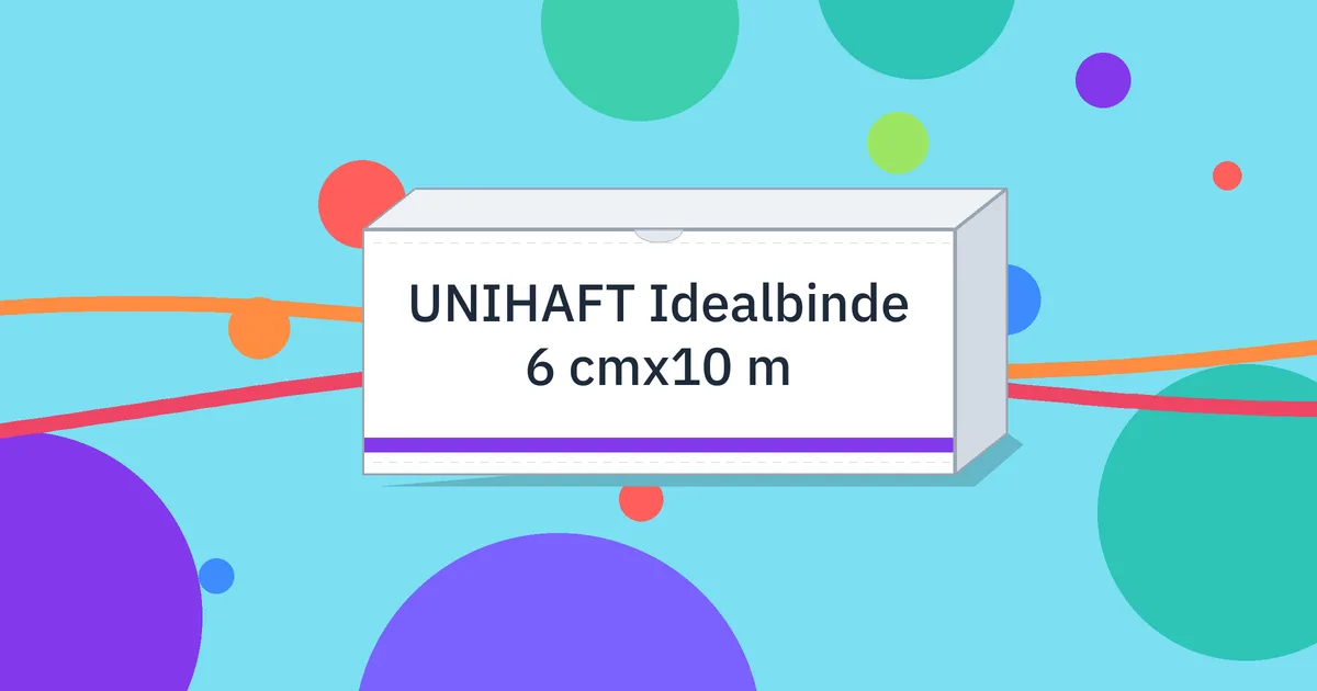 Symbolbild: Packung mit der Aufschrift UNIHAFT Idealbinde 6 cmx10 m (PZN 03421469) – Verfügbarkeit und Bezug in Apotheken in Frankfurt am Main