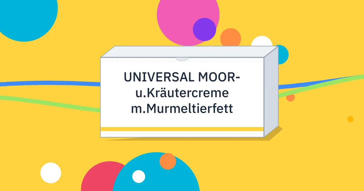 Symbolbild: Packung mit der Aufschrift UNIVERSAL MOOR- u.Kräutercreme m.Murmeltierfett (PZN 15607363) – Verfügbarkeit und Bezug in Apotheken in Frankfurt am Main